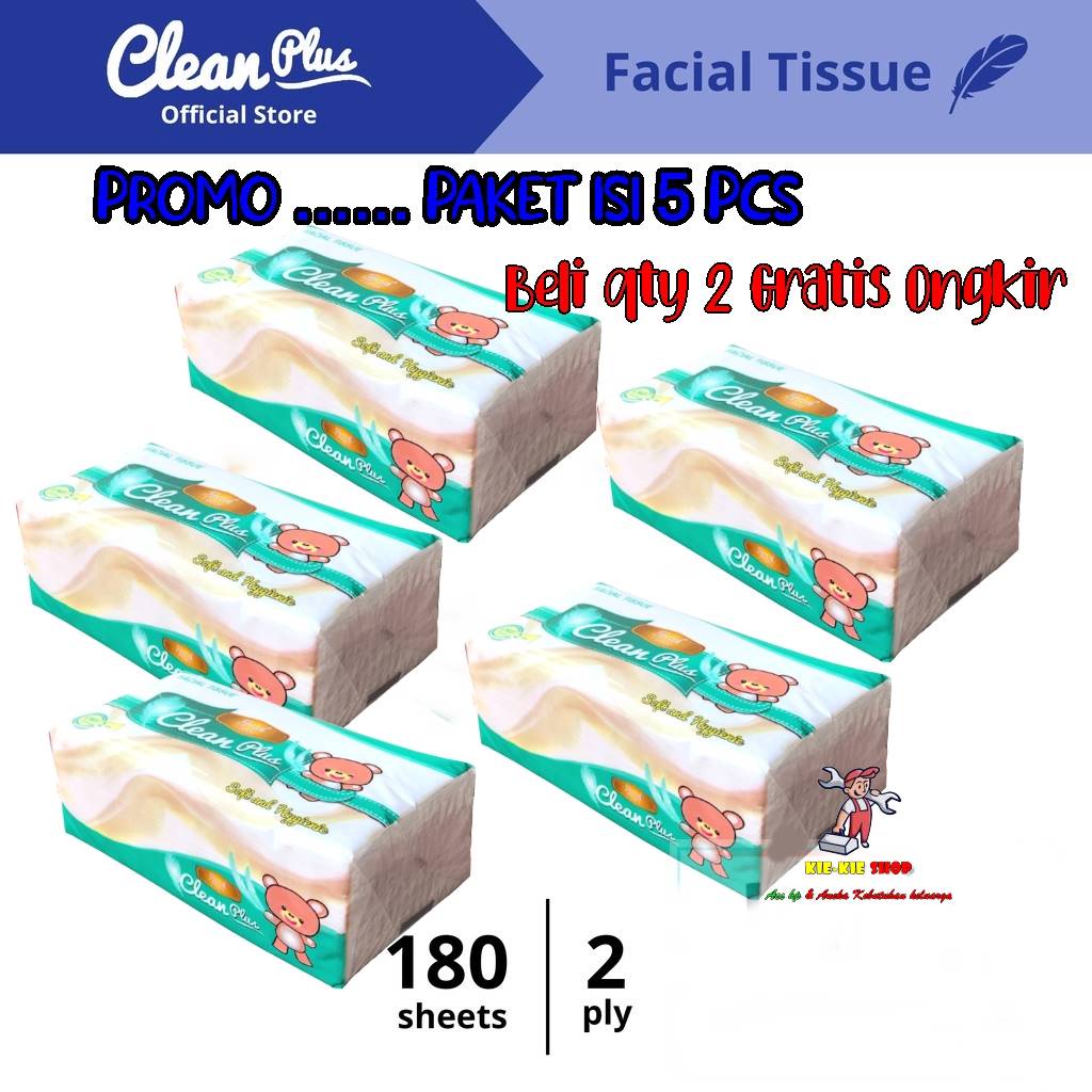 Jual 5 PcsTisu Clean Plus Softpack Tissue Beruang 180 sheets - Paket ...