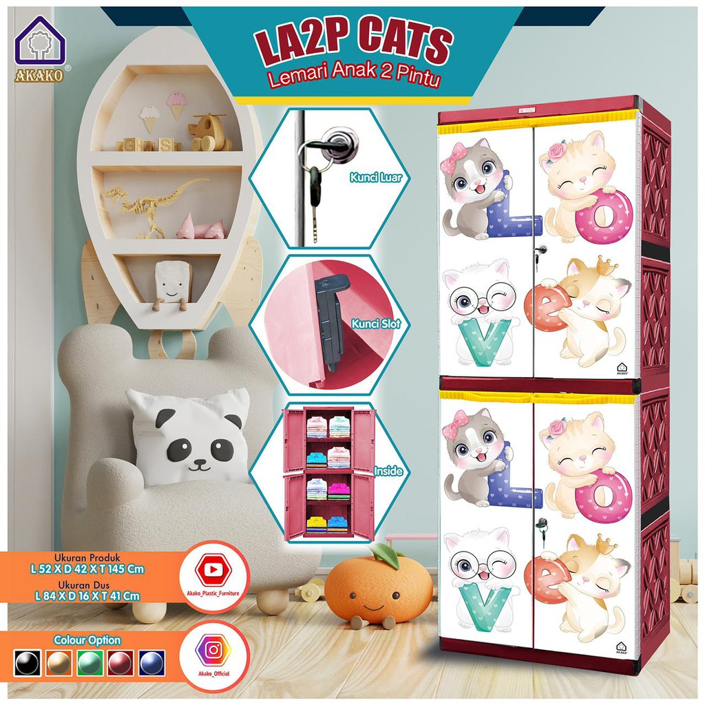Jual AKAKO - Lemari Plastik anak 2 pintu LA2P CATS Lemari Pakaian ...