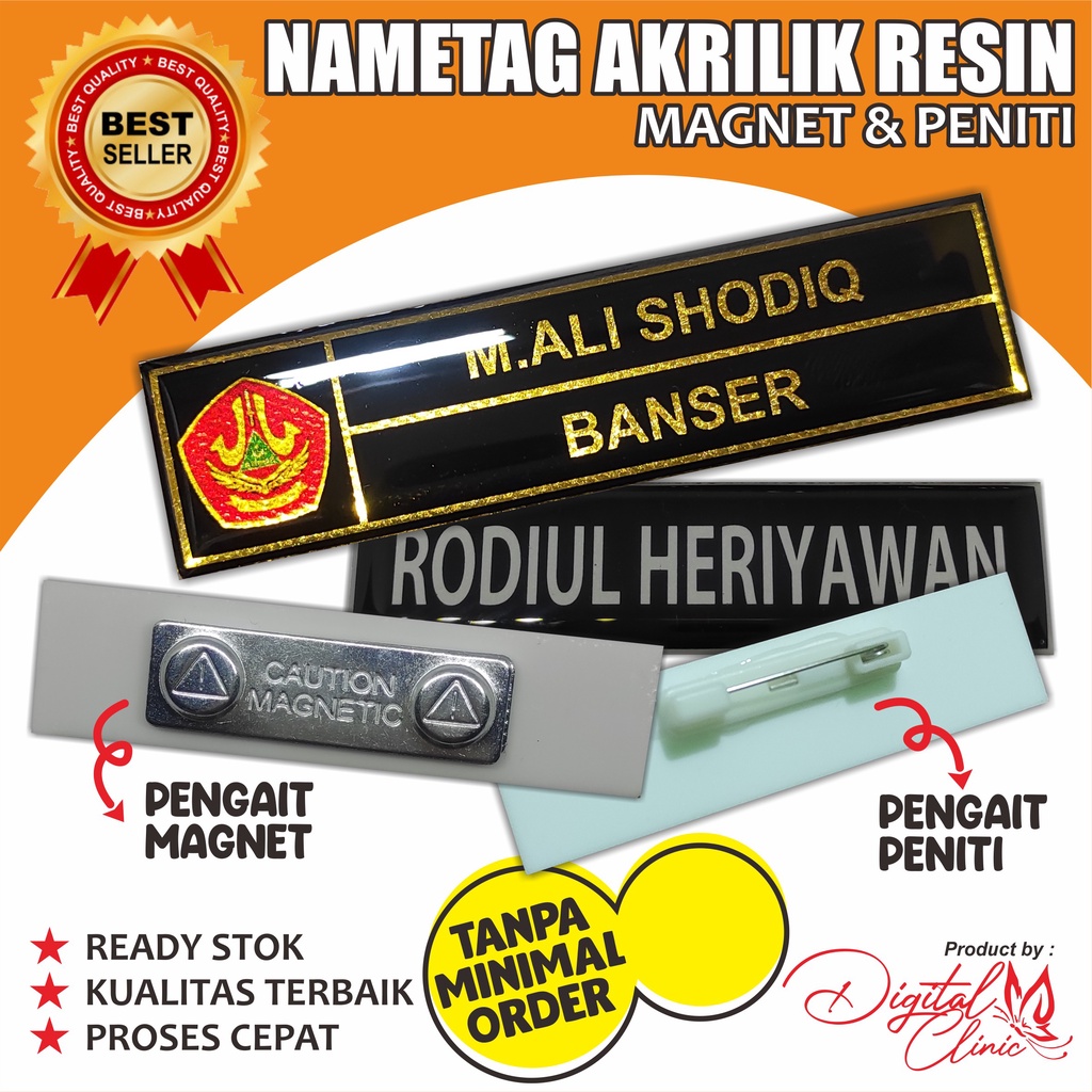 Jual Nametag Nama Dada Akrilik Magnet Peniti gold silver | Shopee Indonesia