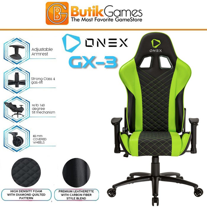 Jual ONEX GX3 Gaming Chair Kursi Gaming Youtubers Black Green Hitam ...