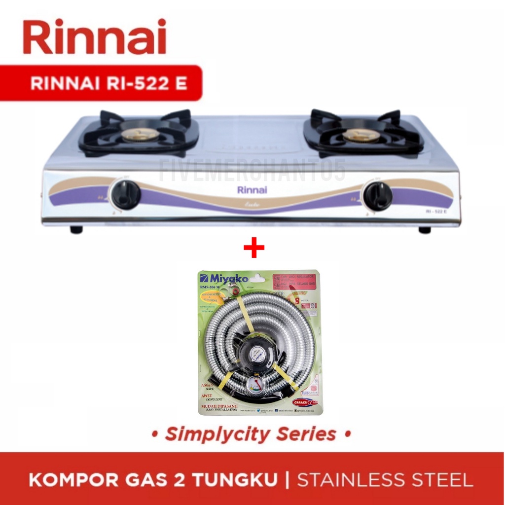 Jual Kompor Gas Rinnai Stainless RI 522E Kompor Stainless Rinnai Kompor ...