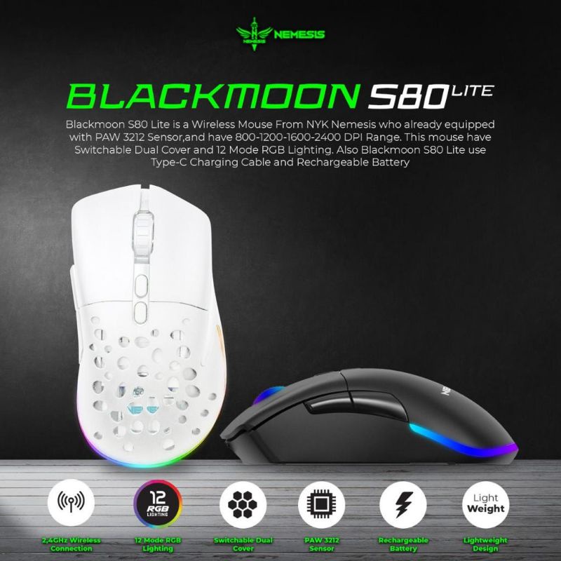 Jual Mouse Wireless Gaming NYK S80 / S 80 Lite Blackmoon with RGB ...