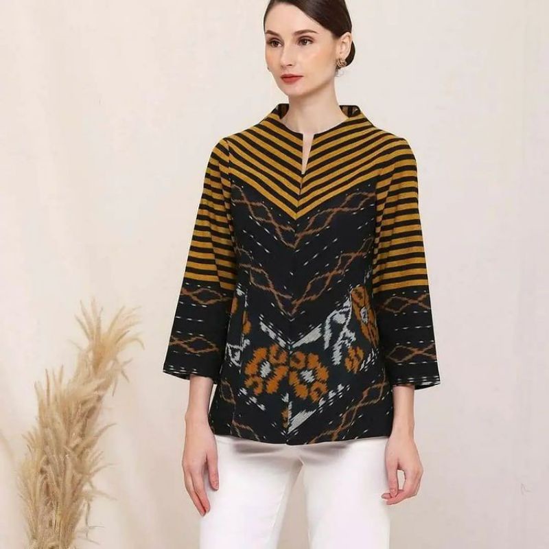 Jual Blus Tenun Ethnic - Baju Atasan Wanita - Baju Kantoran - Blus ...