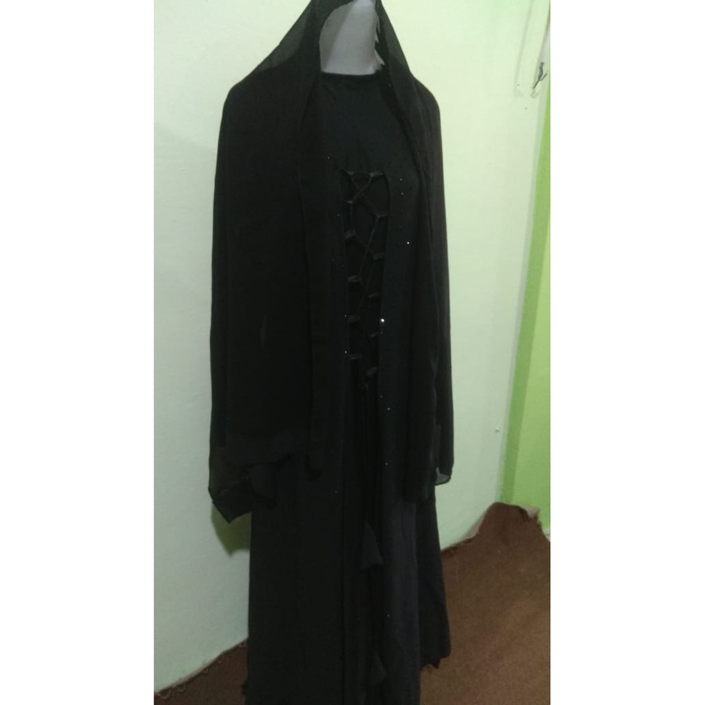 Jual Gamis Saudi Plus Jilbab Hitam|Murah Size L | Shopee Indonesia