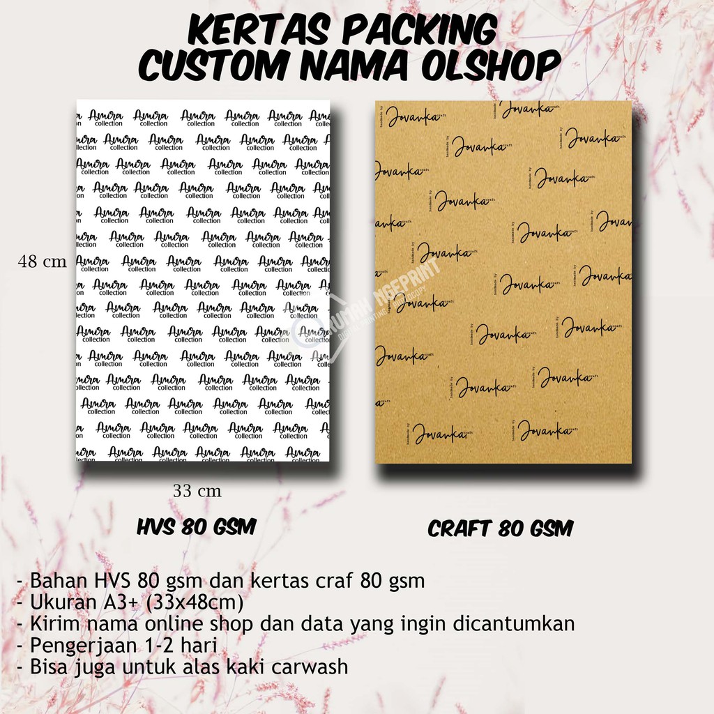 Jual Kertas packing Custom nama Oline shop/alas kaki carwash | Shopee ...