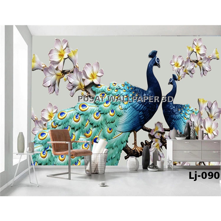 Jual Cetak Wallpaper Custom Dinding Motif Merak 3d, Wallpaper Ruang Tamu Rumah Minimalis ...