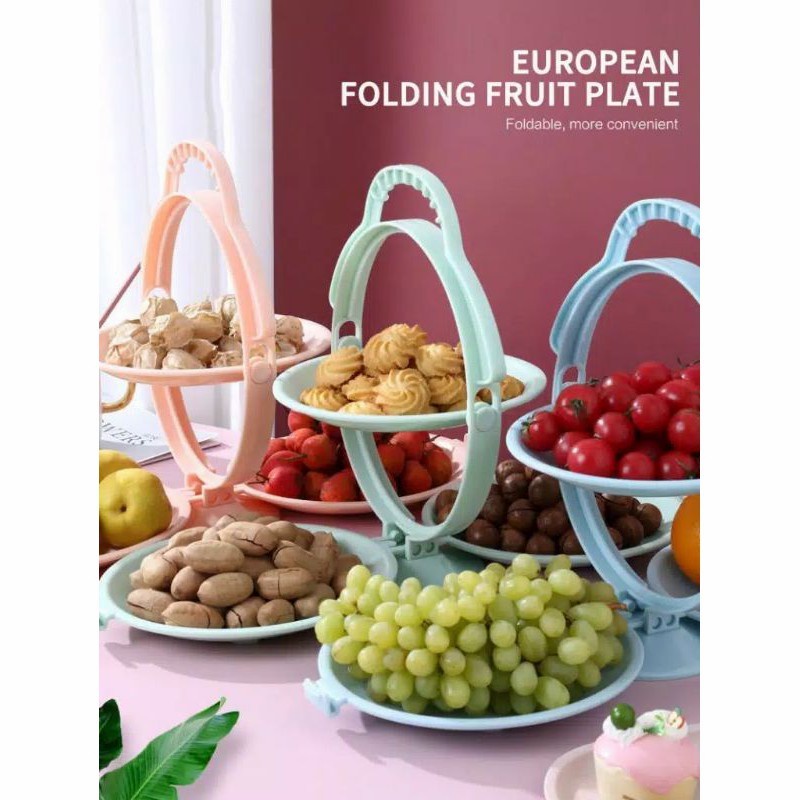 Jual Piring Buah Tempat Buah/Kue Lipat 3 Susun Portable-Biru | Shopee ...