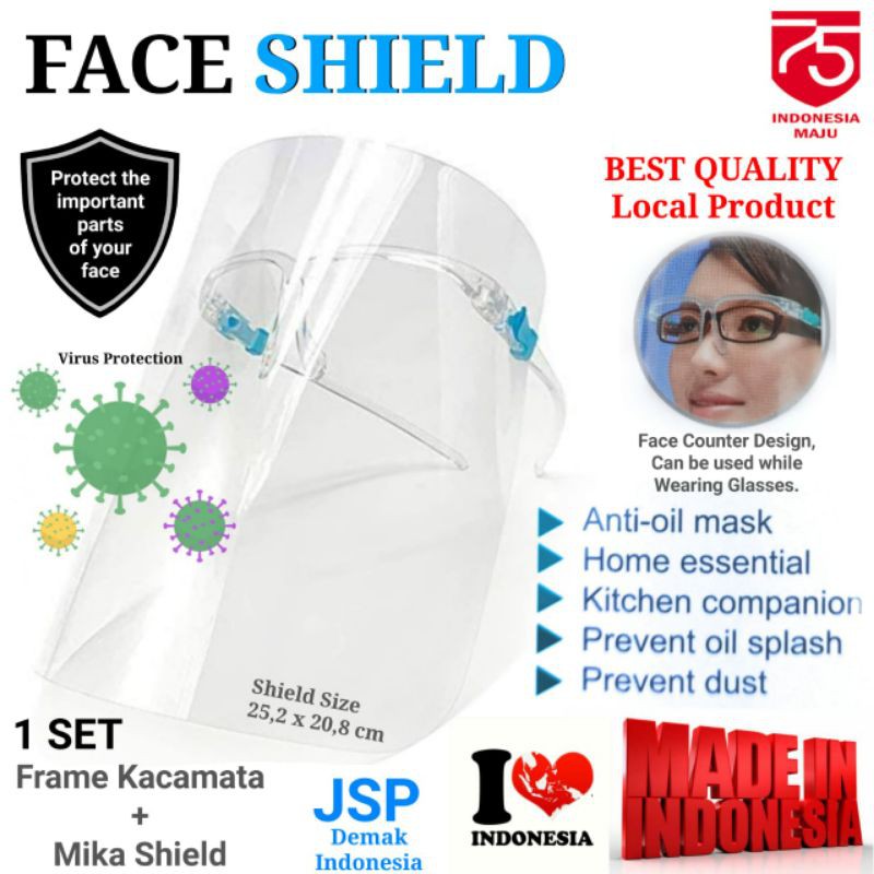 Jual (tanpa box) Frame + mika Face Shield model kacamata Mika PVC APD ...