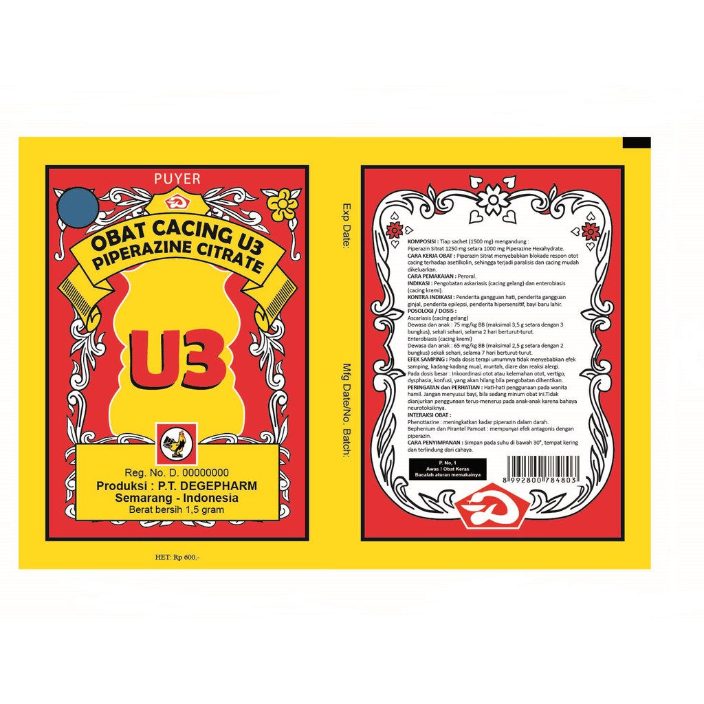 Jual Obat Cacing U3 Piperazine citrate / Jamu Jago Puyer isi 12 Sachet ...