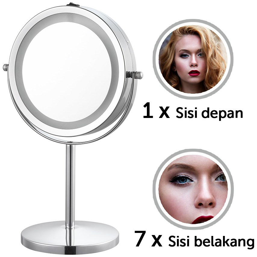 Jual Cermin Rias Vanity Mirror Kaca Makeup 17,5 Cm with 7X Zoom & Lampu ...