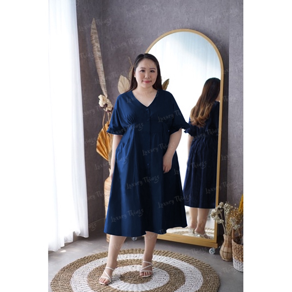 Jual Naya Midi Dress Kondangan Korean Style RAYON Big Size Jumbo Busui ...