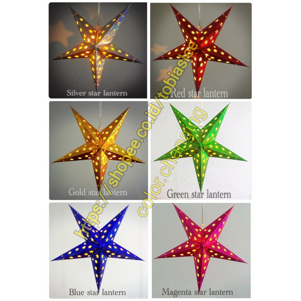 Jual lampion natal bintang 30 cm hologram outdoor dekorasi mall cafe ...