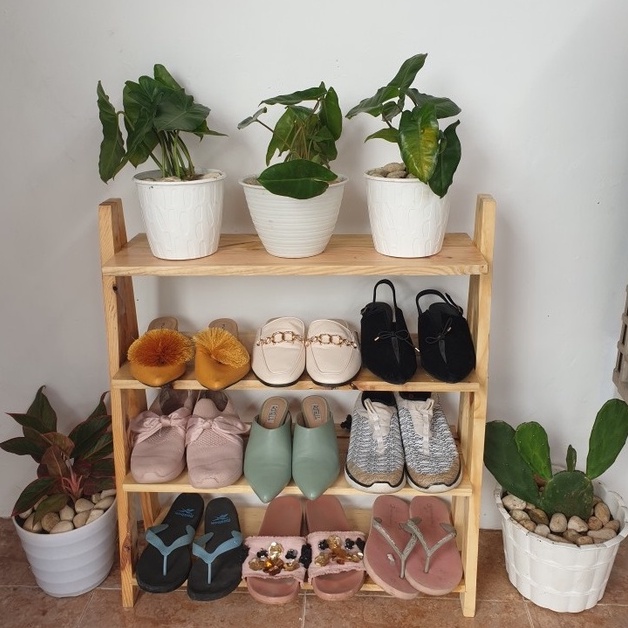 Jual Rak Sepatu Sandal kayu 4 tingkat | Shopee Indonesia