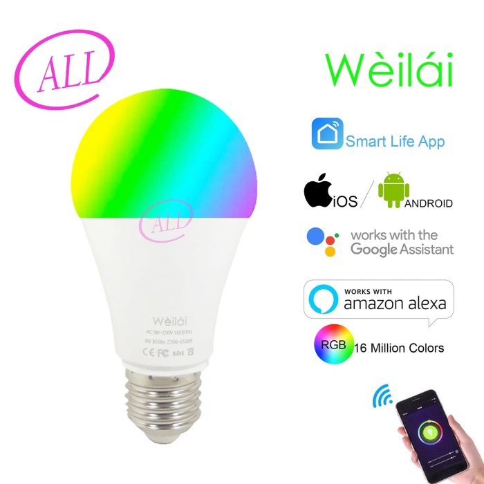 Jual WEILAI SMART 9W RGBWW LIGHT BULB WIFI WIRELESS IOT FOR HOME ...