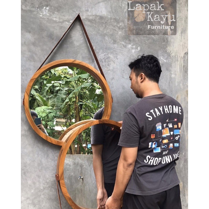 Jual Kaca Bulat/Kaca dinding/kaca minimalis/kaca kayu | Shopee Indonesia