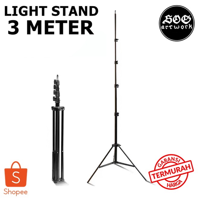 Jual 300cm Light Stand 3 meter Portable Tripod Studio 1/4 Thread 5 ...