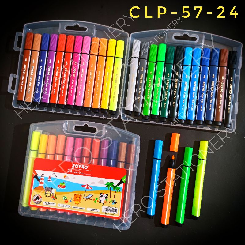 Jual Jumbo color pen pena triangular grip washable joyko 24 warna CLP ...