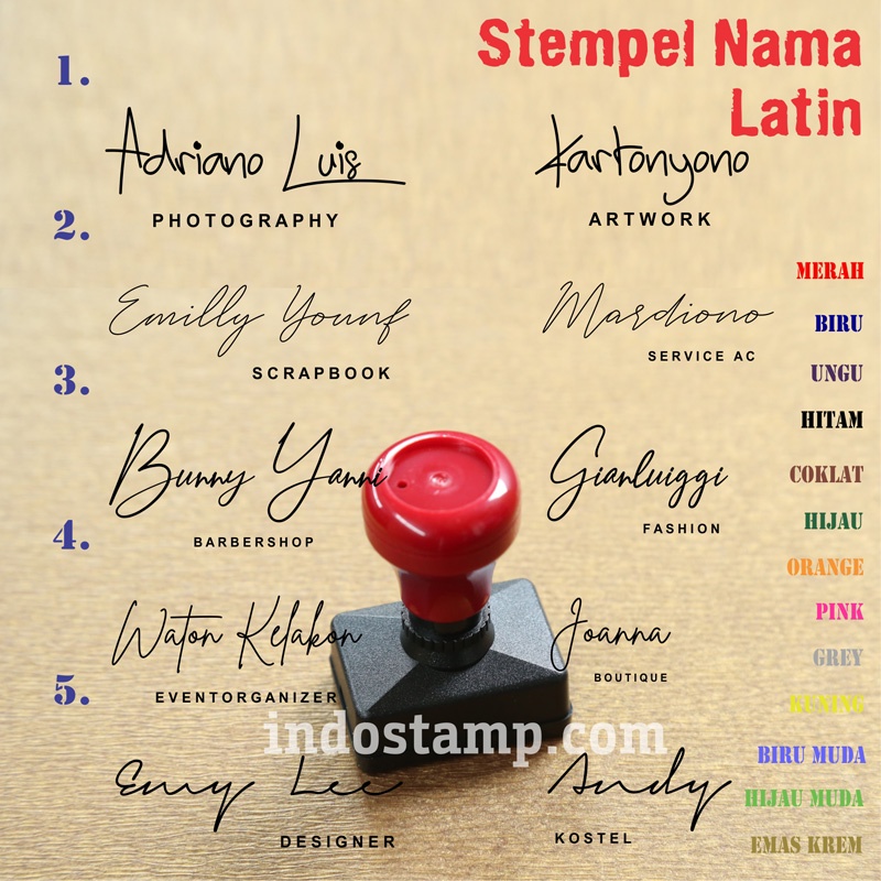 Jual stempel latin tulisan tanda tangan desain logo signature indostamp ...