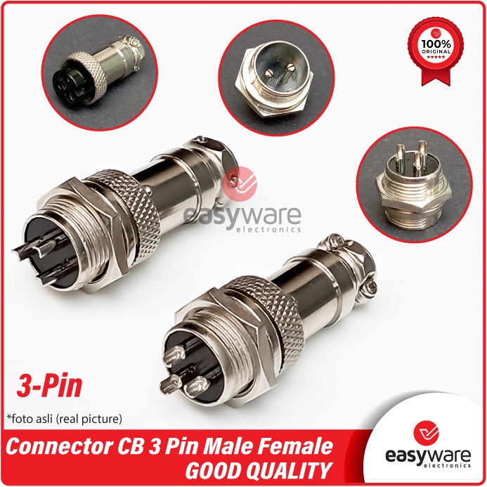 Jual Set Aviation Plug Socket 16mm GX16 3 Pin Connector CB 3 Pin Male ...