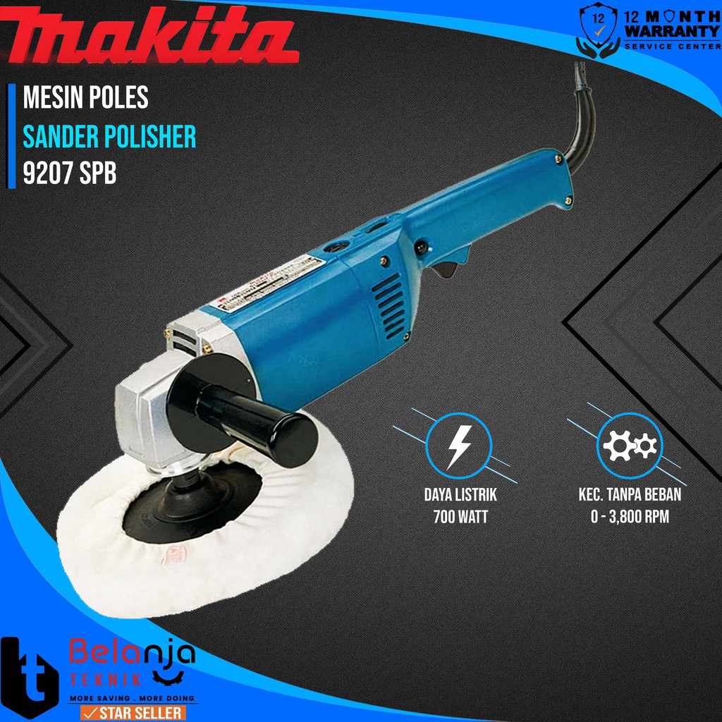 Jual Makita Mesin Poles Mobil 9207 SPB Polisher 7 Inch 700 Watt 9207SPB ...