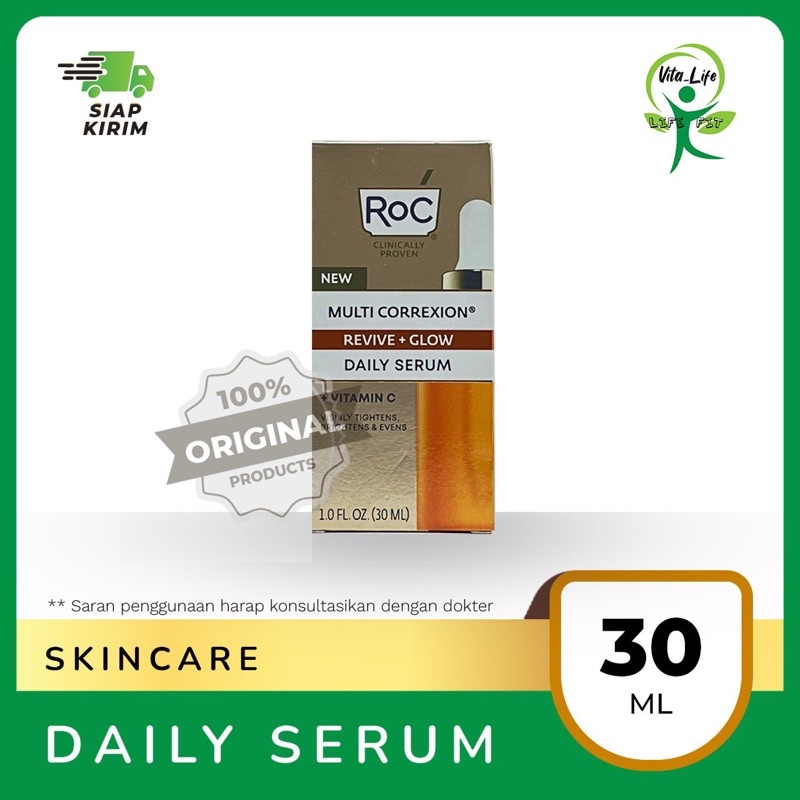 Jual RoC MULTI CORREXION REVIVE + GLOW DAILY SERUM + VITAMIN C 1 fl oz (30ml) | Shopee Indonesia