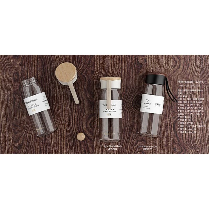 Jual BOTOL MINUM KACA DESIGN MINIMALIS KAYU / GLASSS BOTTLE WOOD 470ml ...