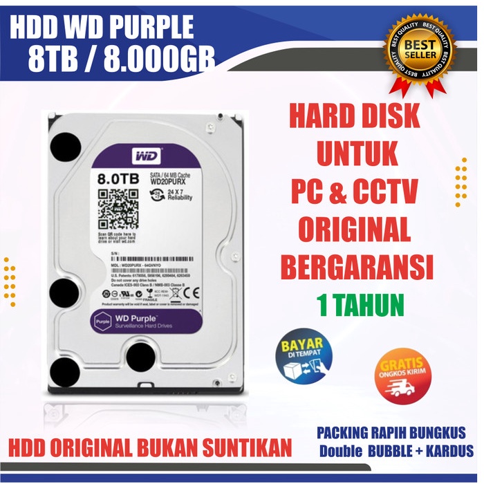 Jual WD Purple 8TB - CCTV HDD - Internal Hard Disk Surveillance ...
