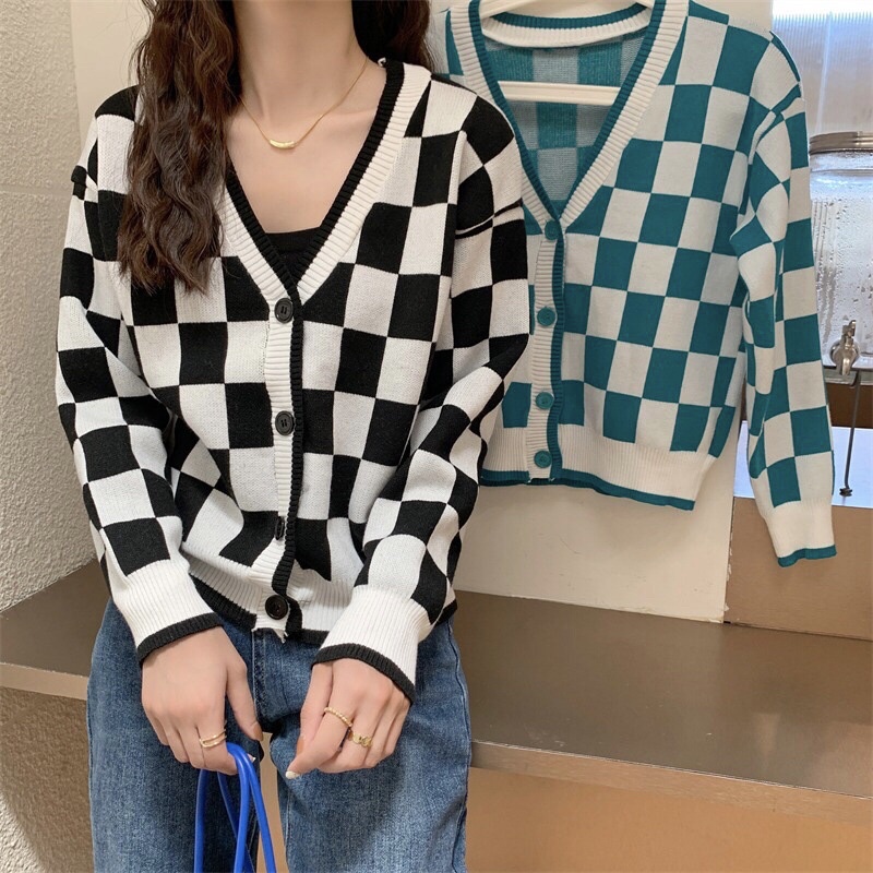 Jual storedelune - Classic Checkerboard Cardigan (Import Quality ...