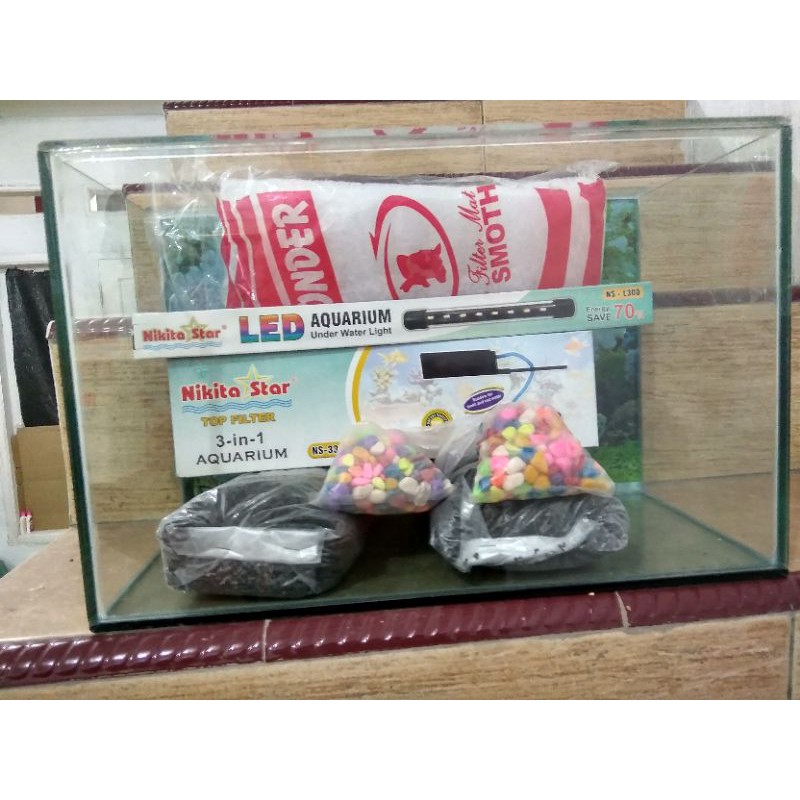 Jual Aquarium 40x20x25 paket lengkap | Shopee Indonesia