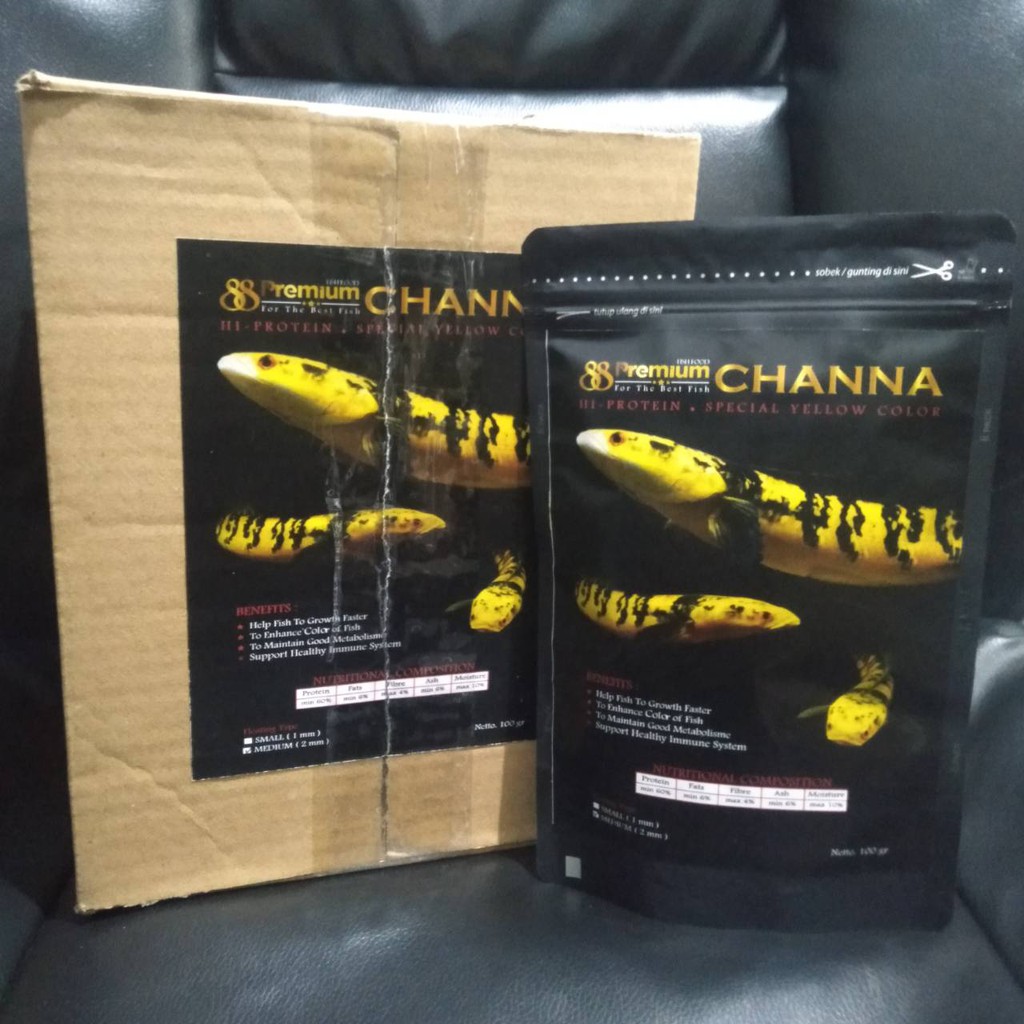 Jual PREMIUM 88 YELLOW CHANNA MAKANAN IKAN HIAS CHANNA MEDIUM 2MM 100 ...