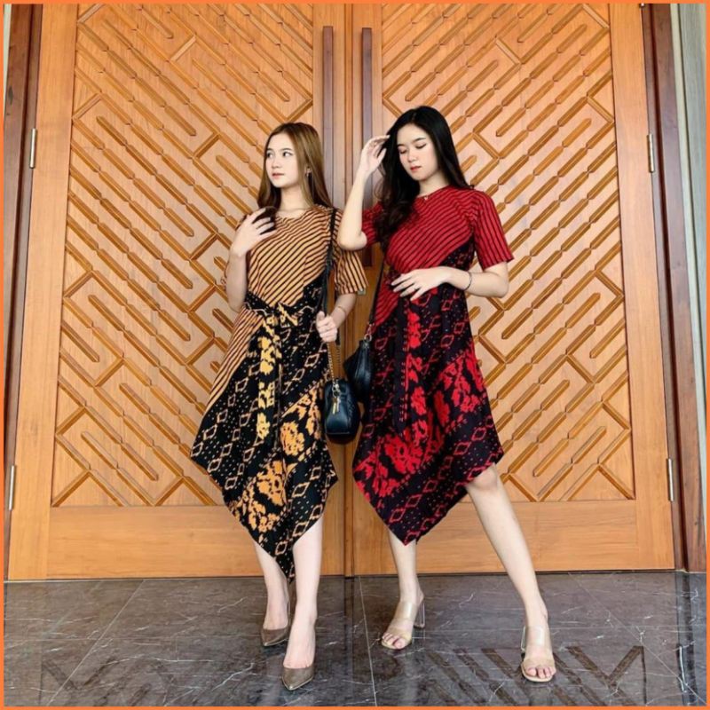 Jual Dress Batik Wanita Lengan 3/4 Model Vintage Elegan Slim Versi ...