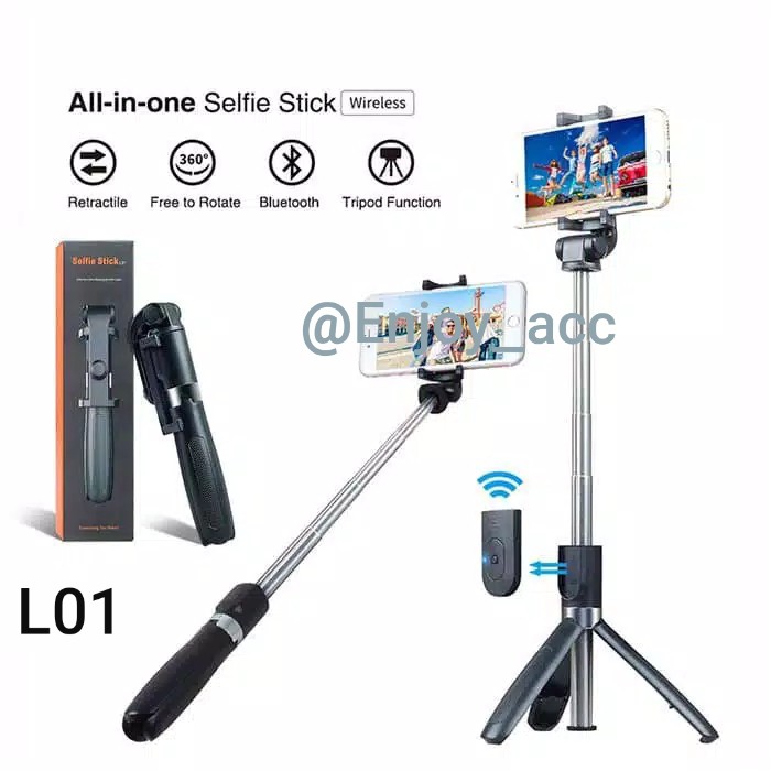 Jual Tongsis Bluetooth L01 Selfie Stick Remote Bluetooth Tripod