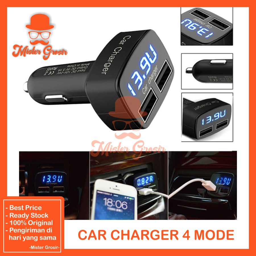 Jual Car Charger 4 Mode Display Suhu Tegangan Arus 3.1A Casan Mobil ...