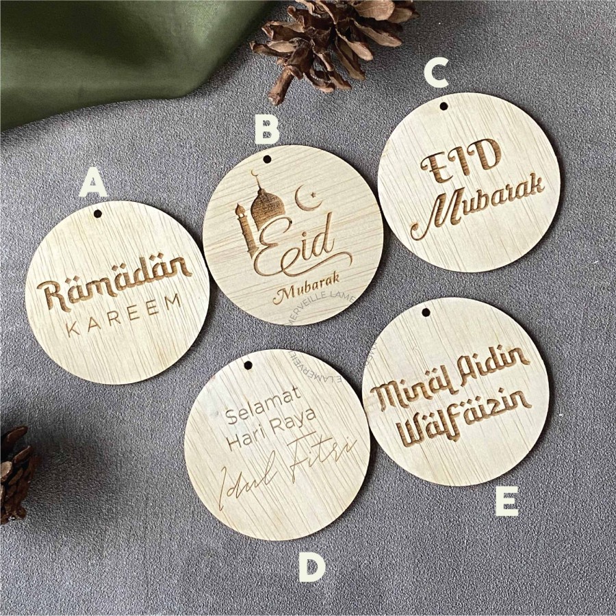 Jual Circle Hang Tag Hiasan Hampers Lebaran Idul Fitri Wood Grafir ...