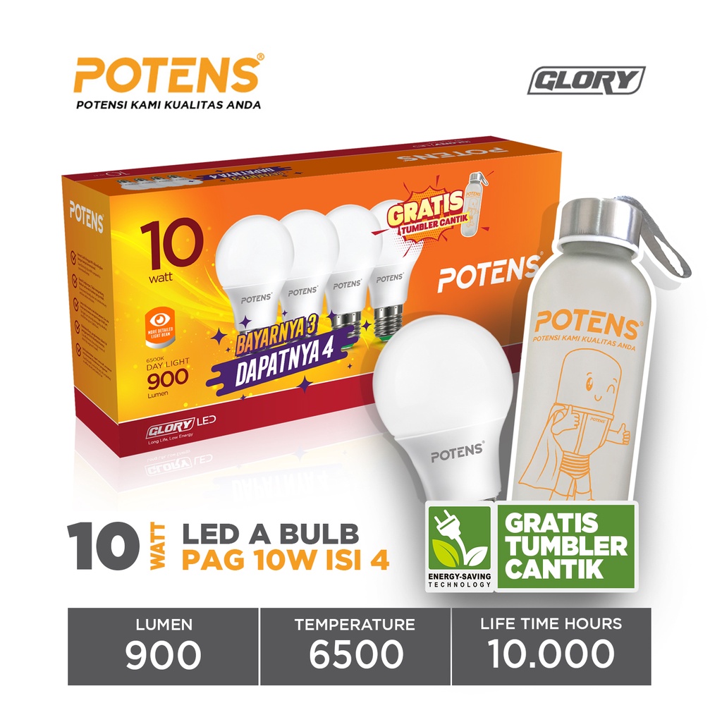 Jual 10W-4-1 Potens Lampu LED A-Bulb Bohlam 10W 6500K Empat Jadi Satu ...