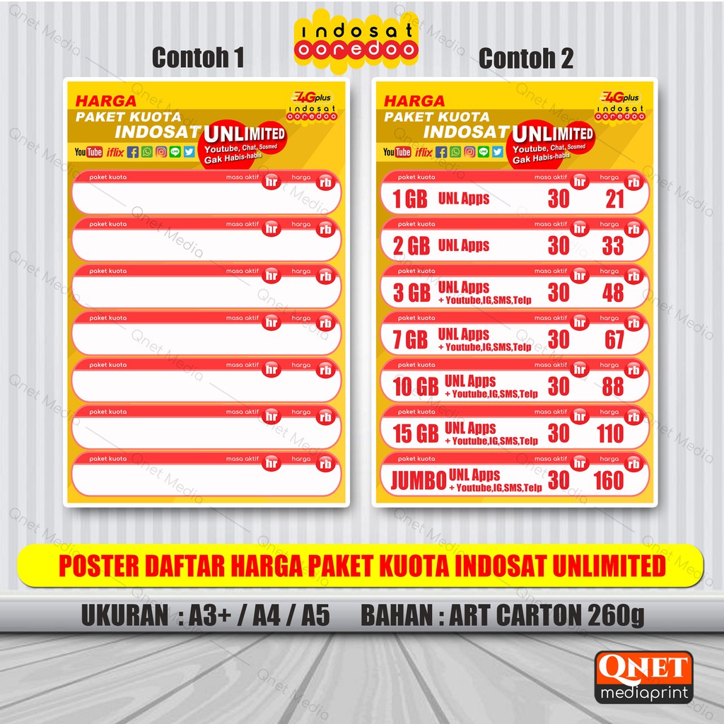 Jual POSTER KONTER DAFTAR HARGA INDOSAT UNLIMITED (CUSTOM) | Shopee ...