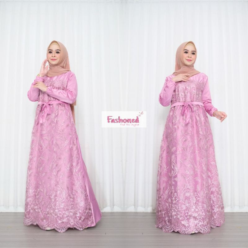 Jual SALE TERBATAS Farasya Dress Kondangan Jumbo Ld 130 Gamis Brukat Jumbo Party Dress Muslim ...