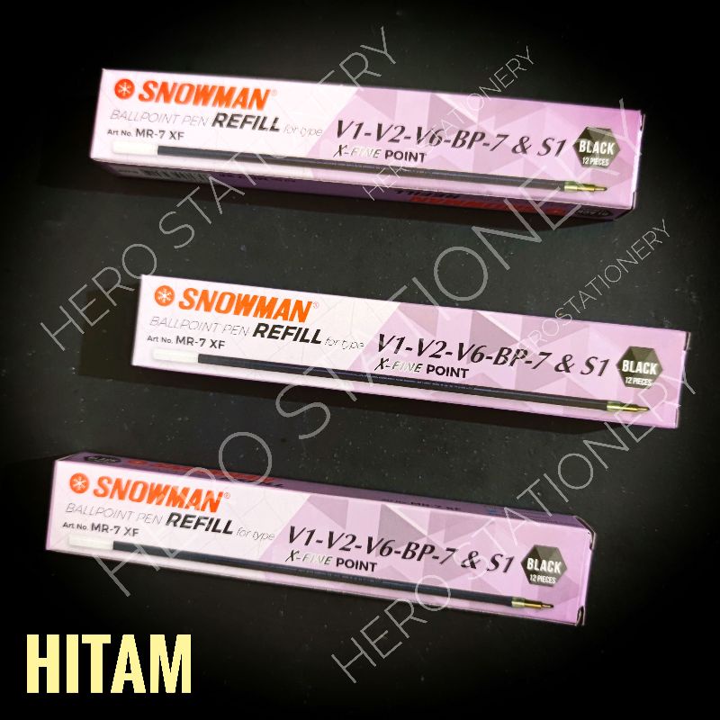Jual Refill pen bolpen snowman fine point tinta hitam V1 V2 V6 BP-7 S1 . 12 unit | Shopee Indonesia