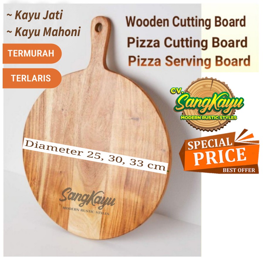 Jual SangKayu Talenan Bulat Pizza 25 cm Kayu Jati Wooden Pizza Serving ...