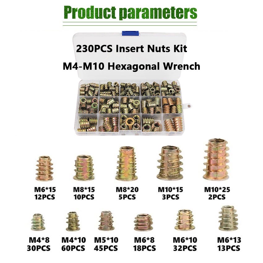 Jual 230PCS/SET Mur Nanas M6 M8 M10 M4 MUR TANAM KAYU Insert Nut/ baut ...