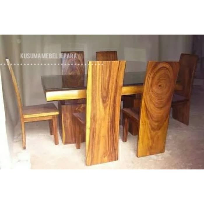 Jual Set Meja Kursi Makan Kayu Trembesi Panjang 200cm (1 Meja, 6 Kursi) | Shopee Indonesia