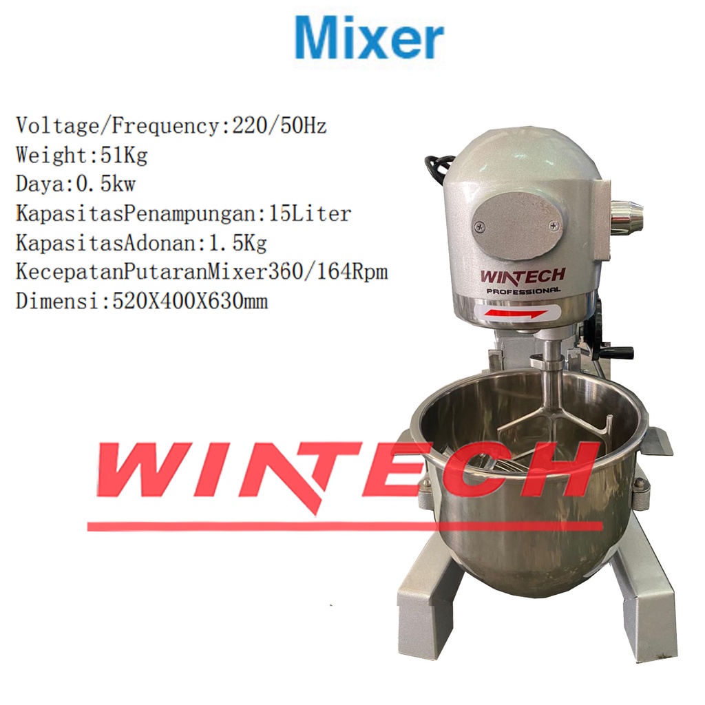 Jual WINTECH WTH-B-15 B15 Planetary Mixer Mesin - Mikser Pengaduk Adonan Roti Kue Donut Bolu 15 ...