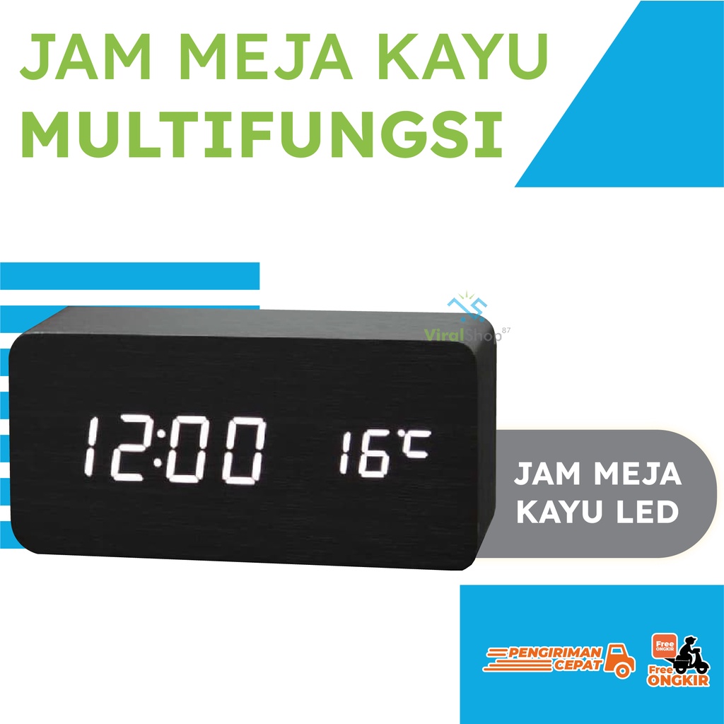 Jual Jam Meja Kayu LED digital Alarm clock wood with temperature and ...