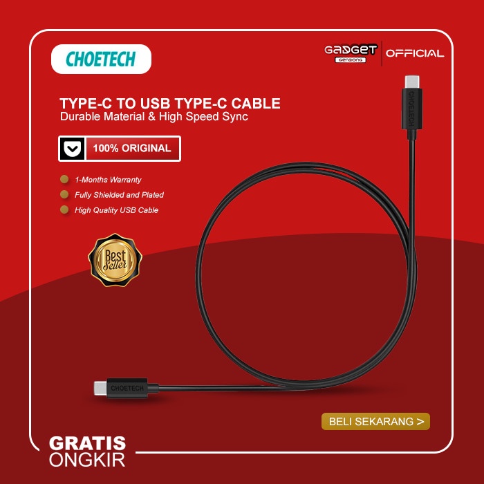 Jual CHOETECH Kabel Charger USB Type-C Male to USB Type-C Male Cable ...