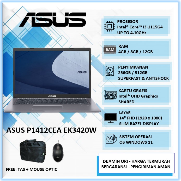 Jual Laptop Asus P1412CEA EK3420W Intel Core i3 1115G4 Ram 4GB SSD ...