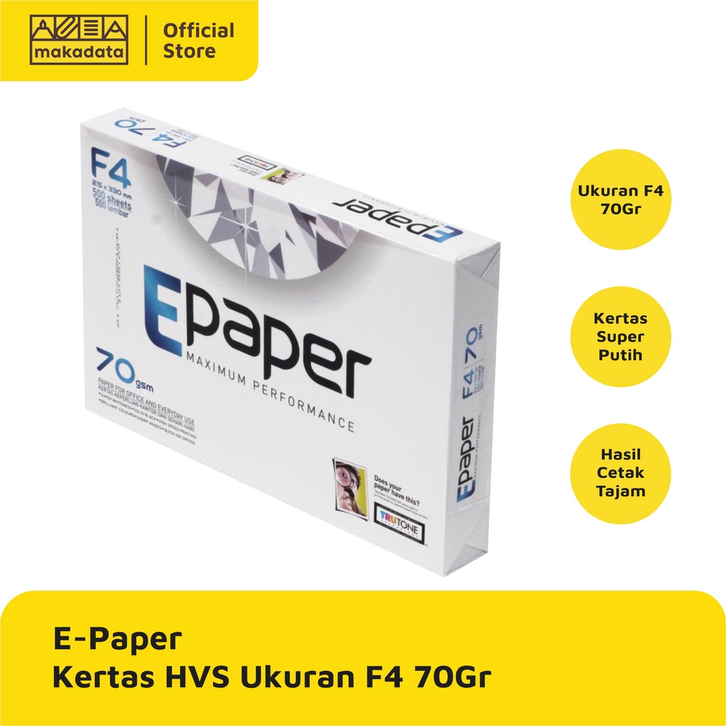 Jual KERTAS HVS / PRINT / FOTOCOPY E-PAPER F4 70 GRAM (1 RIM) MURAH ...