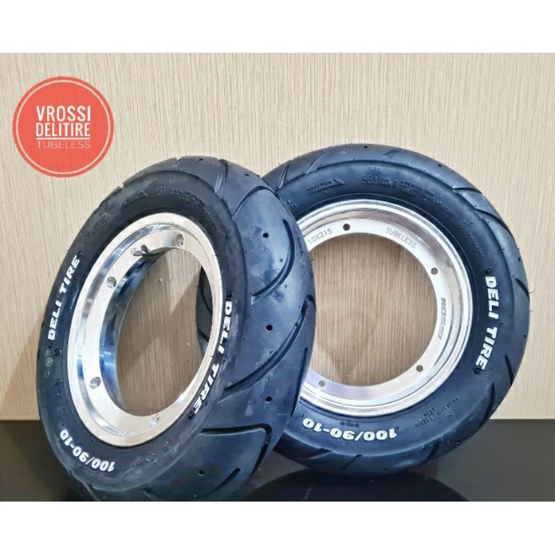 Jual paket Velg vespa Vrossi chrome tubeless Ring 10 polist ban vespa delitire S224 set depan ...