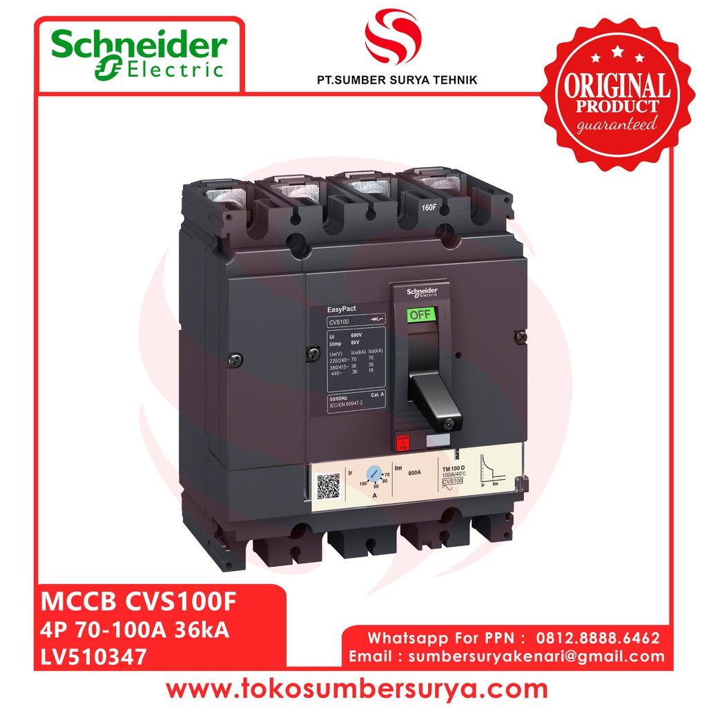 Jual MCCB CVS100F 4P 70-100A 36kA Saklar Listrik ON OFF LV510347 SNI ...