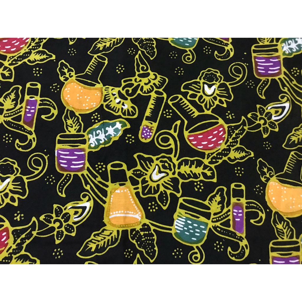 Jual Pre Order Batik Kimia Motif Alat Lab Hitam Kuning Tulis Kombinasi Cap | Shopee Indonesia