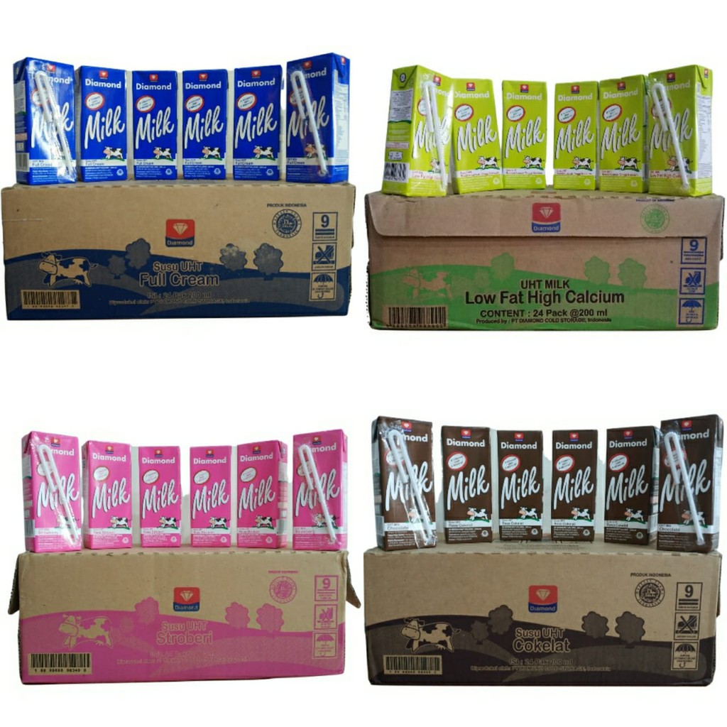 Jual DIAMOND Susu UHT 200ml (Full Cream/Cokelat/Strawberry) 1 Karton ...